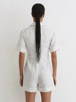 REISS Estella Linen Pinstripe Belted Playsuit