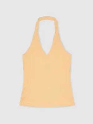 REISS Nina Stretch-cotton Ribbed Halterneck Vest
