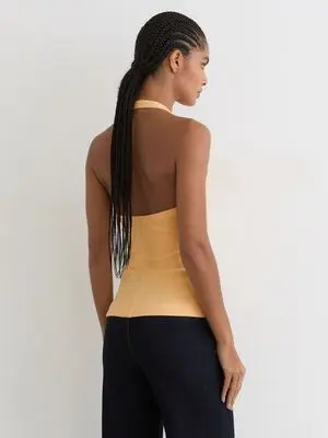 REISS Nina Stretch-cotton Ribbed Halterneck Vest