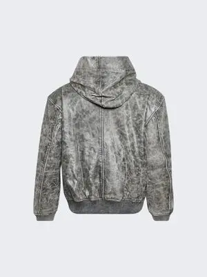 Alexander Wang Shrunken Leather Zip-up Hoodie - Grey