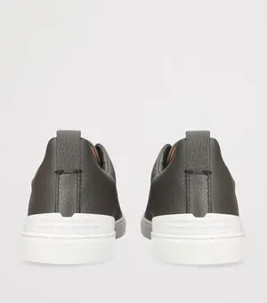 Zegna Leather Triple Stitch Sneakers - Grey