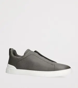 Zegna Leather Triple Stitch Sneakers - Grey