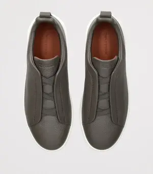 Zegna Leather Triple Stitch Sneakers - Grey