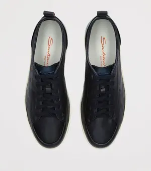 Santoni Leather Montecarlo Sneakers - Blue