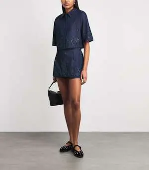 Maje Denim Embellished Cropped Shirt - Blue