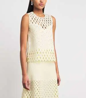 Maje Embellished Crochet Top - Yellow