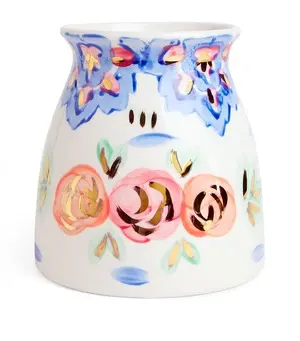JAYNE REDMOND Hand-painted Floral Vase - White