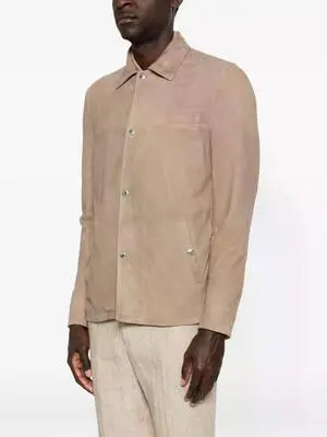 BARBA NAPOLI Buttoned Leather Jacket - Neutrals