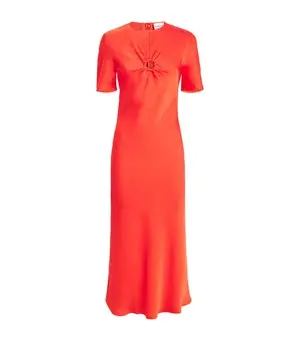 Claudie Pierlot Satin Midi Dress With Trumpet Sleeves - Yellow