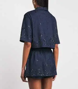 Maje Denim Embellished Cropped Shirt