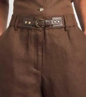 Maje Linen Wide-leg Trousers With Belt