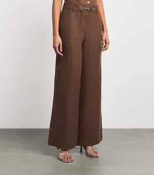 Maje Linen Wide-leg Trousers With Belt