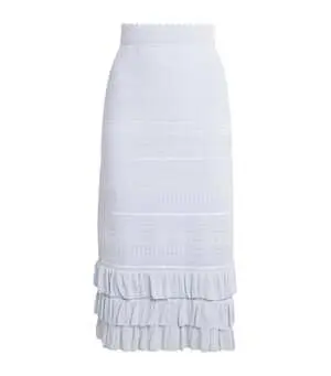 Maje Ruffled Pointelle-knit Midi Skirt - Blue