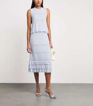 Maje Ruffled Pointelle-knit Midi Skirt - Blue