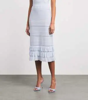 Maje Ruffled Pointelle-knit Midi Skirt - Blue