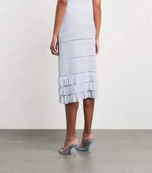 Maje Ruffled Pointelle-knit Midi Skirt - Blue