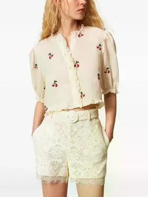 TWINSET Lace Belted Shorts With Scalloped Trim