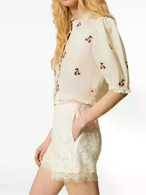 TWINSET Lace Belted Shorts With Scalloped Trim