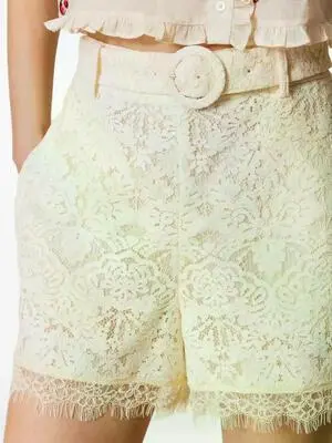 TWINSET Lace Belted Shorts With Scalloped Trim