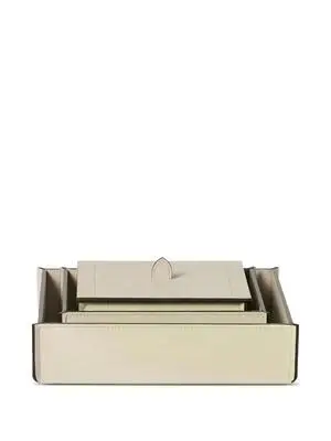 Brunello Cucinelli Trio Of Leather Organizer Boxes With Lids - Neutrals
