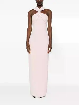 Solace London Solace London Halterneck Draped-Scarf Maxi Dress Pink