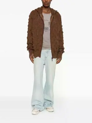 MADFRENZY Spiked Zip-up Cable-knit Cardigan