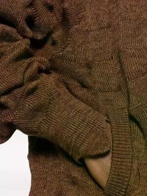 MADFRENZY Spiked Zip-up Cable-knit Cardigan