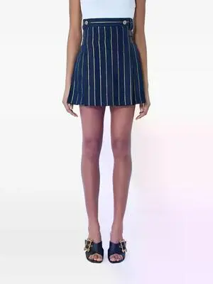 VIVIENNE WESTWOOD Striped Pleated Mini Linen Skirt With Button Detail - Blue