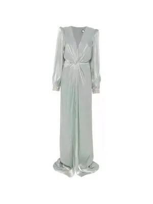 NISSA Twist Detail Chiffon Maxi Dress With Crystal Embellishments - Green