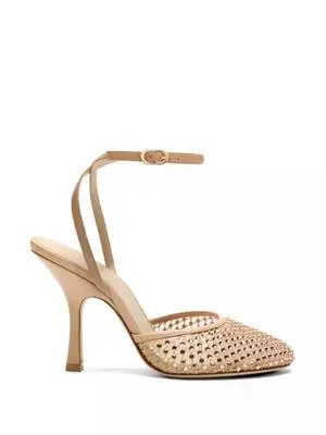 STUART WEITZMAN Crystal-embellished Ankle Strap Pumps - Neutrals