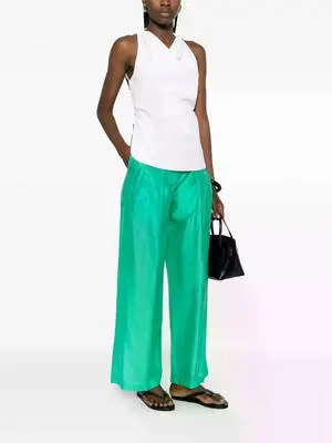 SOLOTRE Pleated Wide Leg Trousers - Green
