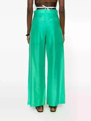 SOLOTRE Pleated Wide Leg Trousers - Green