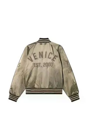GOLDEN GOOSE Green Satin Bomber Jacket With Ribbed Hems - Neutrals