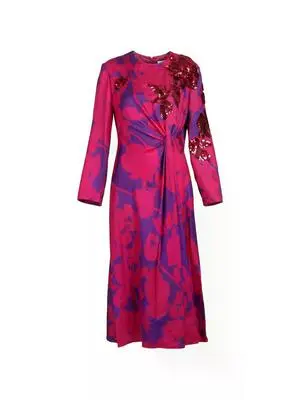 Valentino Garavani Sequin-detail Floral-print Midi Dress - Pink
