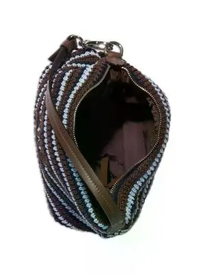 Miu Miu Crochet Pouch With Striped Pattern And Leather Handle - Brown