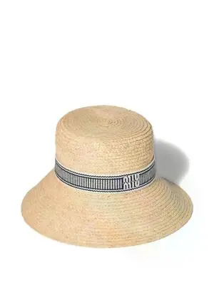Miu Miu Raffia Sun Hat With Two-tone Ribbon - Neutrals