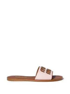 Miu Miu Canvas And Leather Slides - Pink