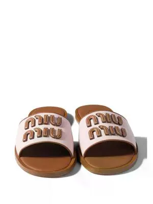 Miu Miu Canvas And Leather Slides - Pink