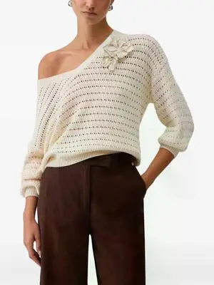 Liu Jo V-neck Cotton Sweater - Neutrals