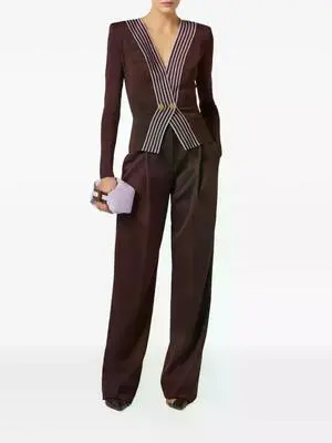 Elisabetta Franchi Knit Fabric Top With Striped Bands - Brown