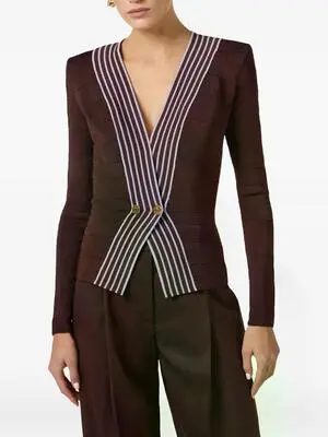 Elisabetta Franchi Knit Fabric Top With Striped Bands - Brown