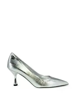 MADISON MAISON Annuccia Croc-effect Leather Pumps - Silver