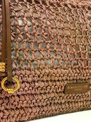 GIANNI CHIARINI Woven Raffia Shoulder Bag - Pink