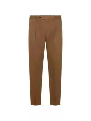 PT TORINO Button-fastening Pleated Cotton Trousers - Brown