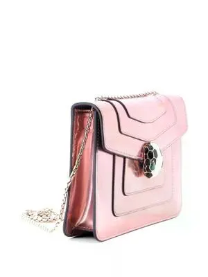 BVLGARI Serpenti Forever Square Metallic Leather Small Shoulder Bag - Pink