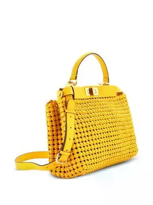Fendi Peekaboo Regular Braided Leather Satchel - Orange