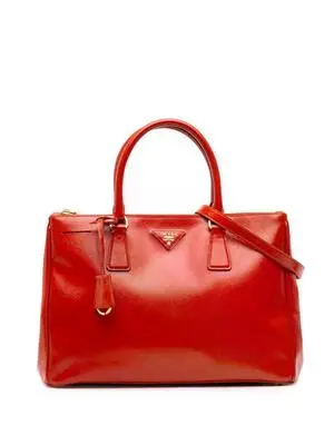 Prada Saffiano Vernice Galleria Double Zip Satchel - Red