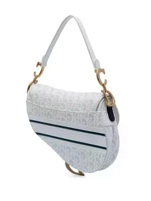 Dior 2021 Perforated Oblique Embossed Calfskin Saddle Bag - Blue