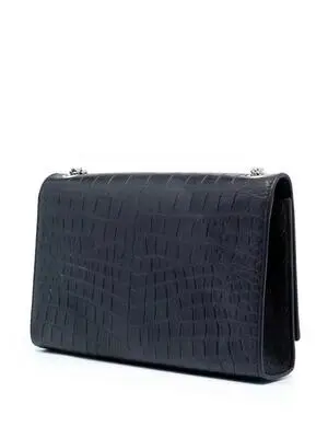 Saint Laurent 2016 Medium Croc Embossed Leather Kate Tassel Crossbody Bag - Black
