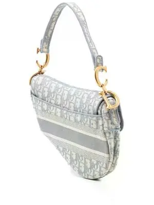 Dior Oblique Embroidered Canvas Saddle Bag - Grey